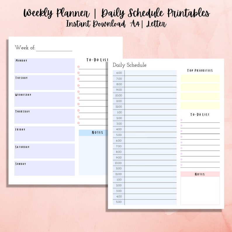 Daily Schedule Printable Weekly Planner Printable To Do List | Etsy