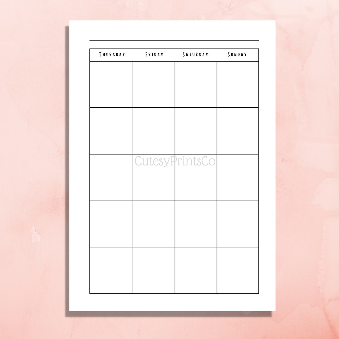 Blank Monthly Calendar Printable PDF, Monthly Planner Digital Printable ...