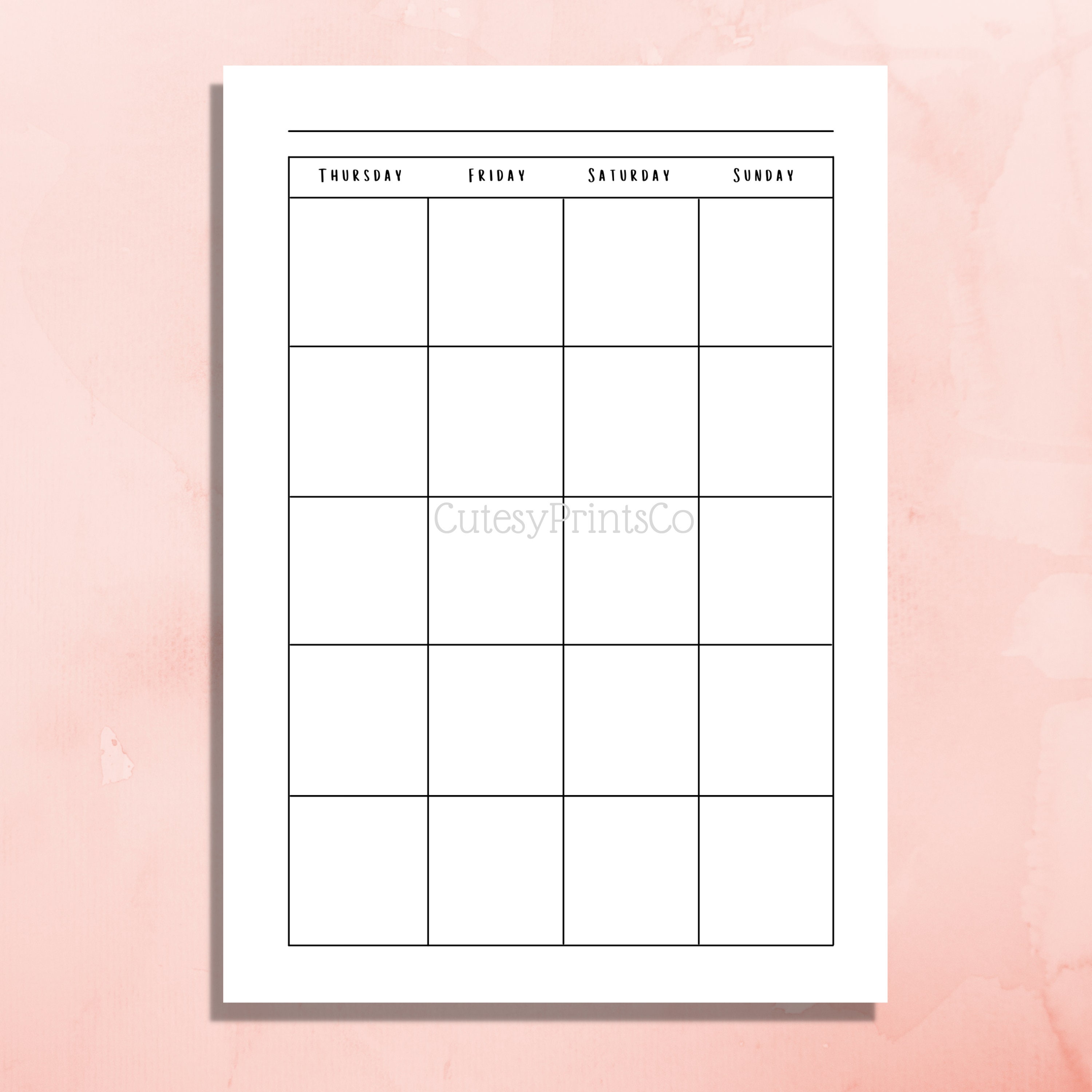 Blank Monthly Calendar Printable PDF, Monthly Planner Digital Printable ...