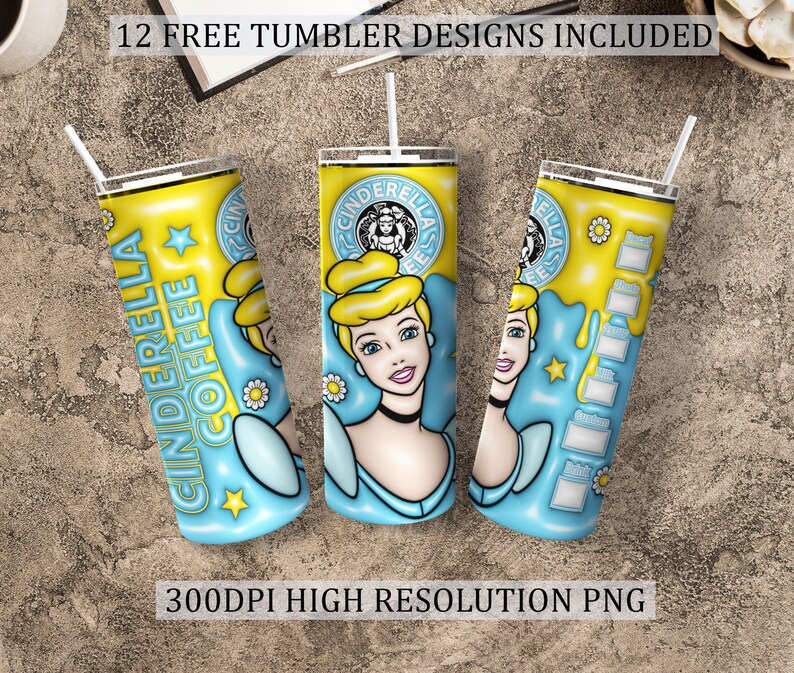 Princess Inflated Tumbler Wrap 3D Inflated Puff Tumbler Wrap - Etsy