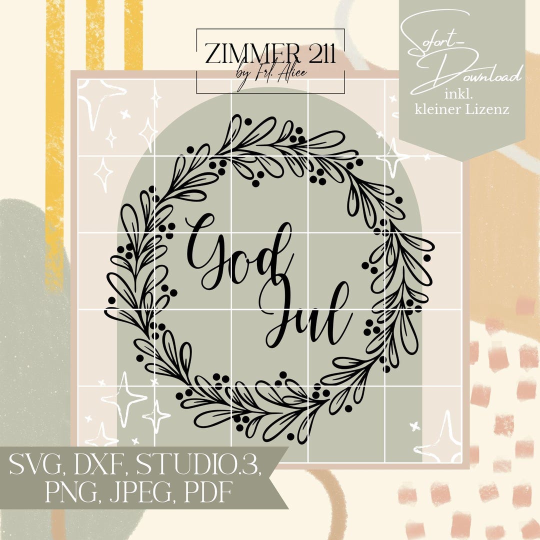 God Jul Christmas Wreath SVG - Christmas Digital Template for Making ...