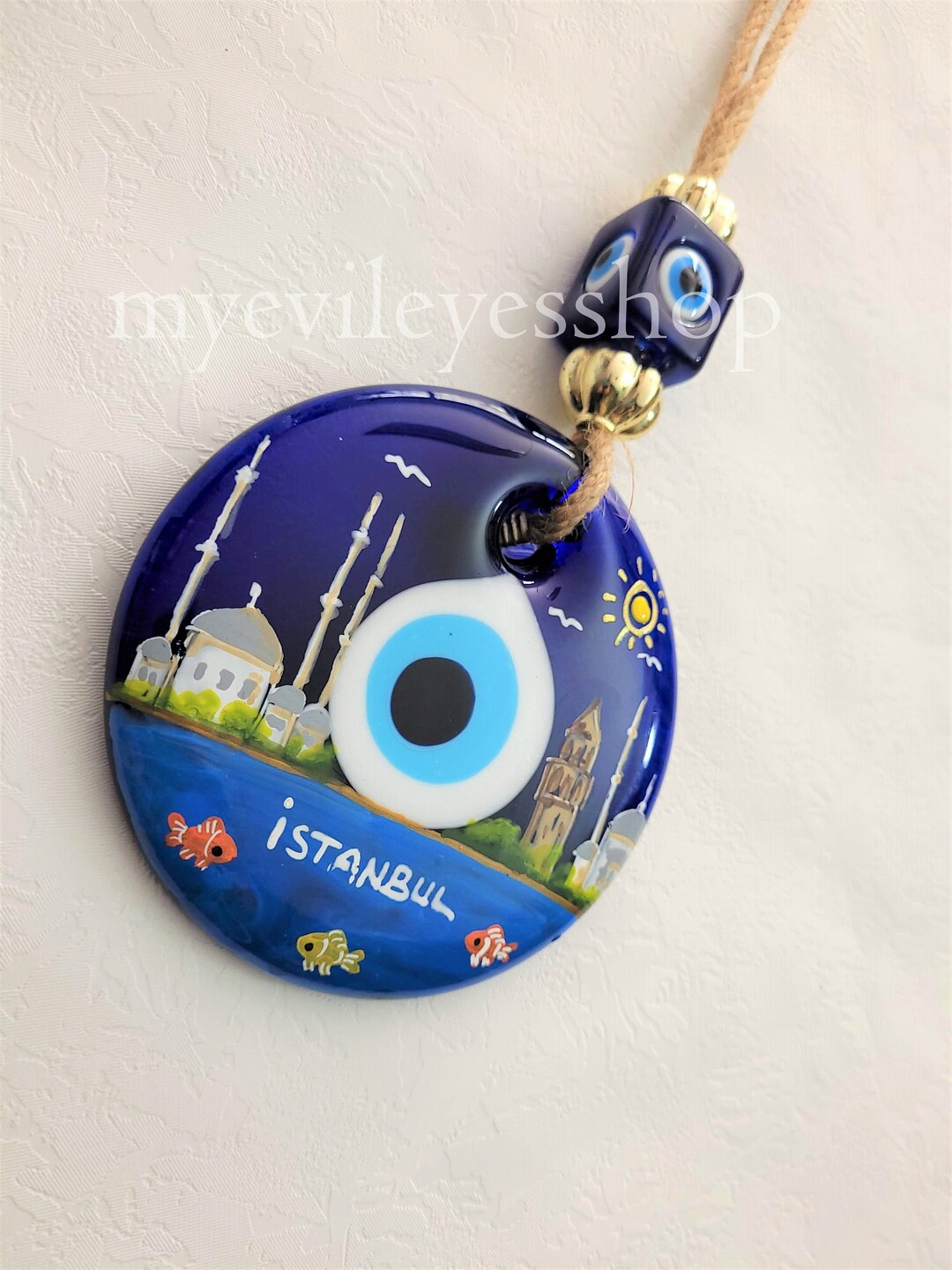 Hand Painted Istanbul Bosphorus and Evil Eye Bead,malocchio,nazar,wall ...