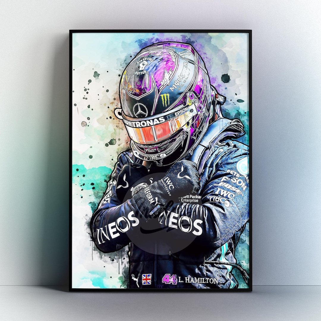 Lewis Hamilton Poster Black Pantha Wakanda Forever Pose Mercedes AMG F1 ...