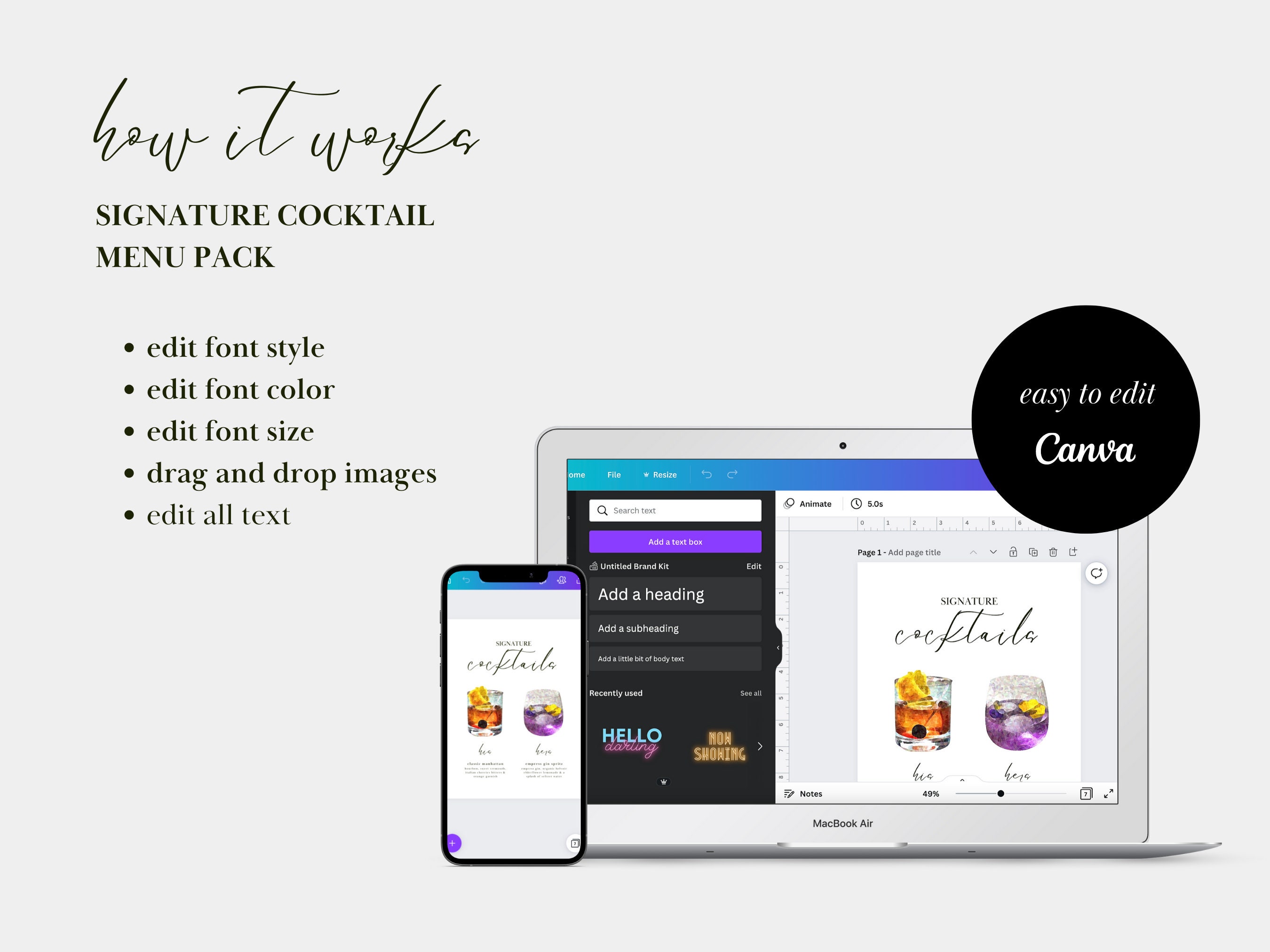 Classic Signature Cocktail Sign Template (printable) - Wedding Bar Menu ...