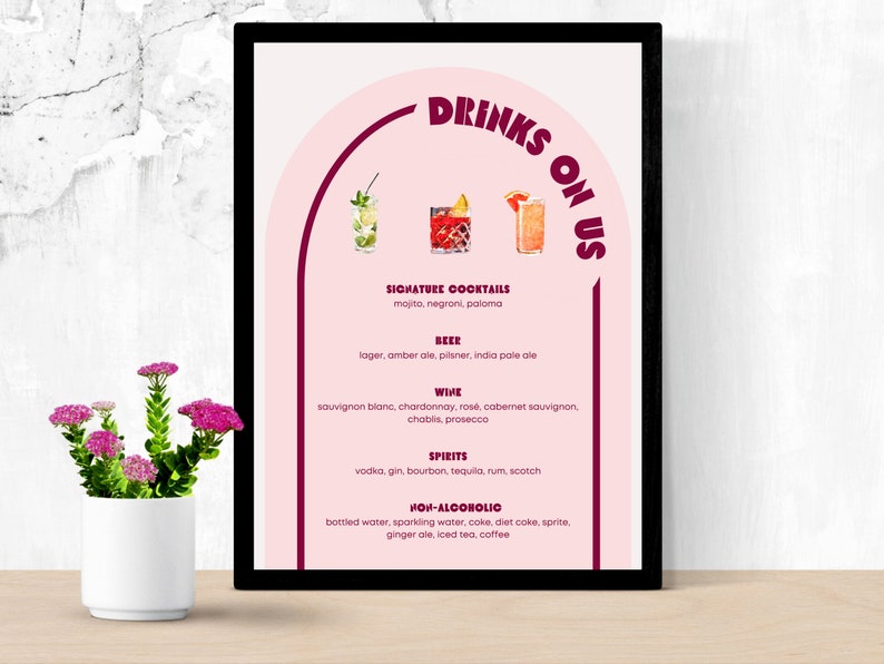 Modern Arch Signature Cocktail Template (printable) - Wedding Bar Menu ...