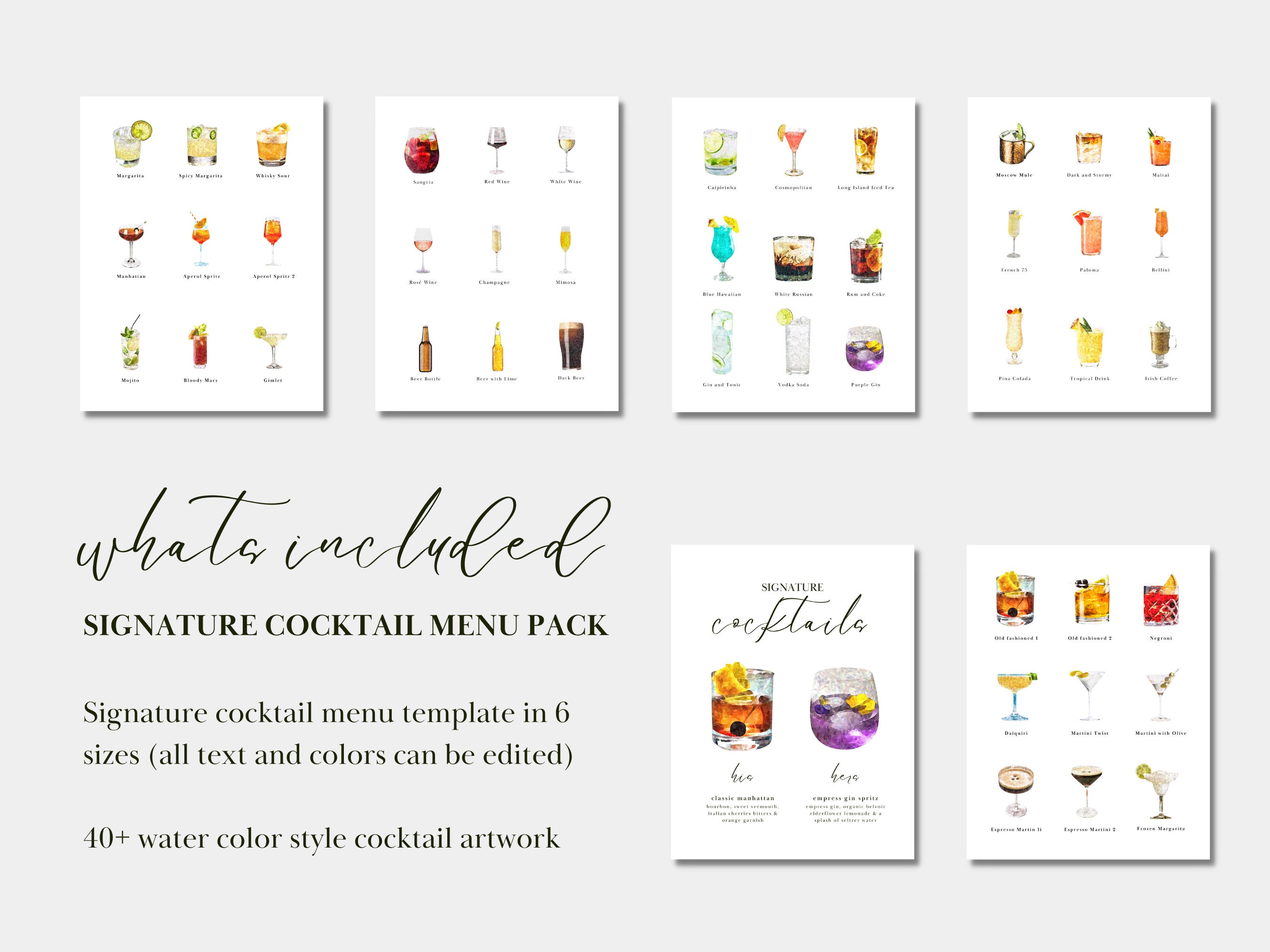 Classic Signature Cocktail Sign Template (printable) - Wedding Bar Menu ...
