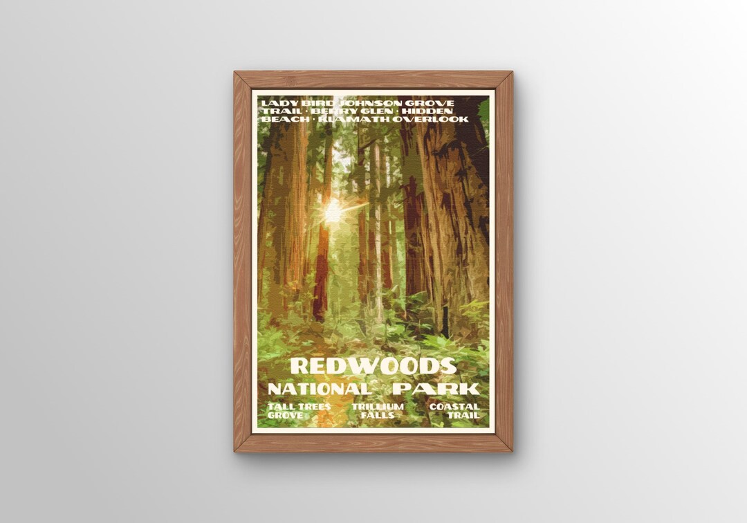Vintage National Park Poster REDWOODS NATIONAL PARK John Muir Poster ...
