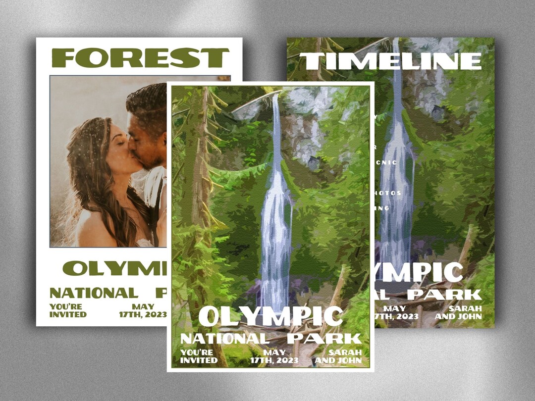 Wedding Invitation OLYMPIC NATIONAL PARK, Elopement Invitation, Vintage ...