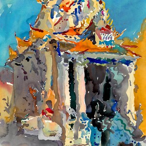 Wat Pariwat Buddhist Temple Watercolor Original Painting, Bangkok ...