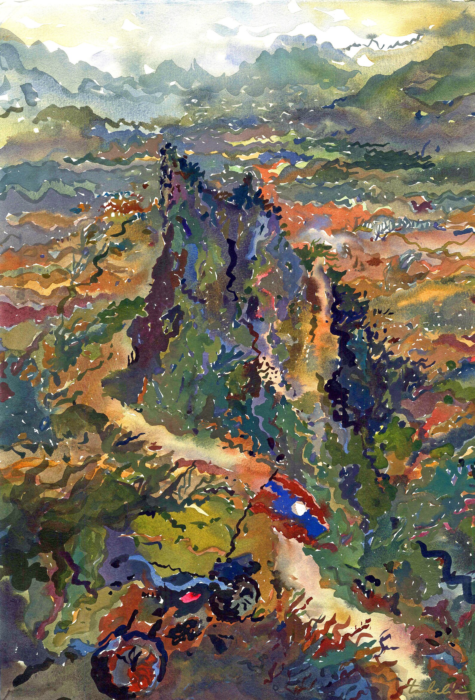 Nam Xay View Point Landscape Watercolor Painting, Laos Original Artwork ...