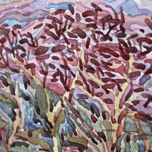 Hogweed Poisonous Plant Watercolor Artwork, Red Flowers Painting on Sunset Wall Art, Original ...