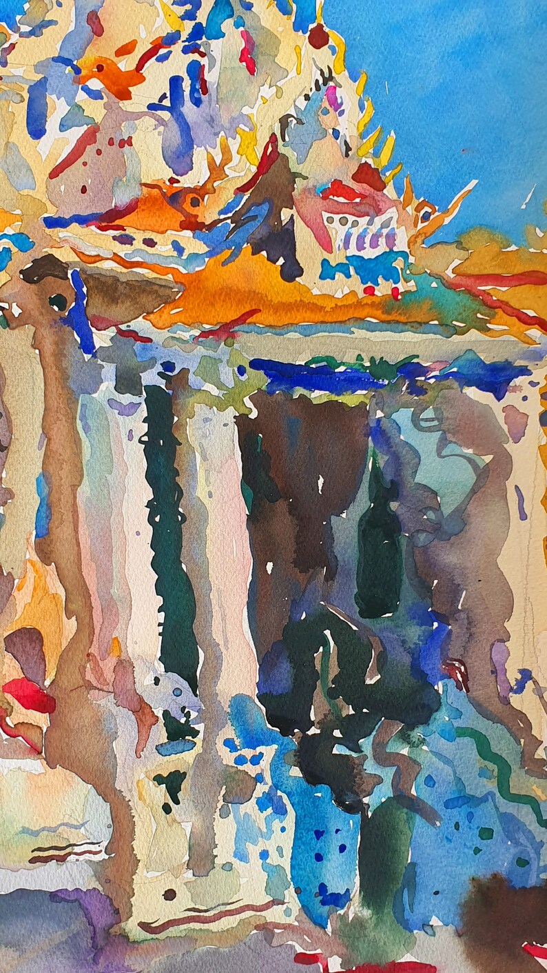 Wat Pariwat Buddhist Temple Watercolor Original Painting, Bangkok ...