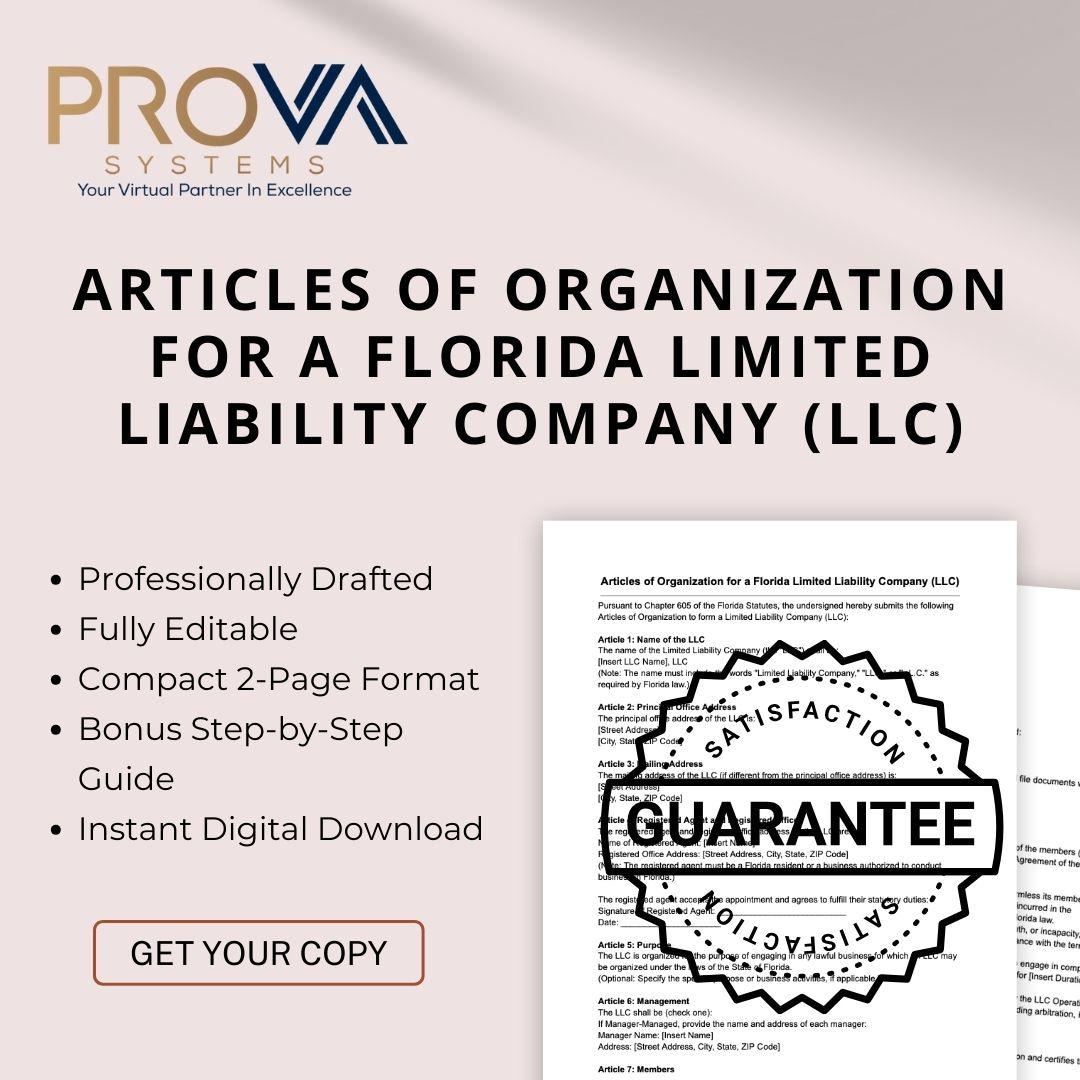 Editable Florida LLC Articles of Organization Template - 2-page Form ...