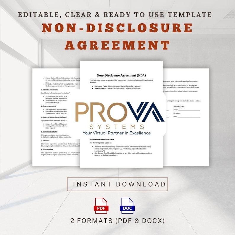 Editable Non-disclosure Agreement (NDA) Template Pdf & Docx ...