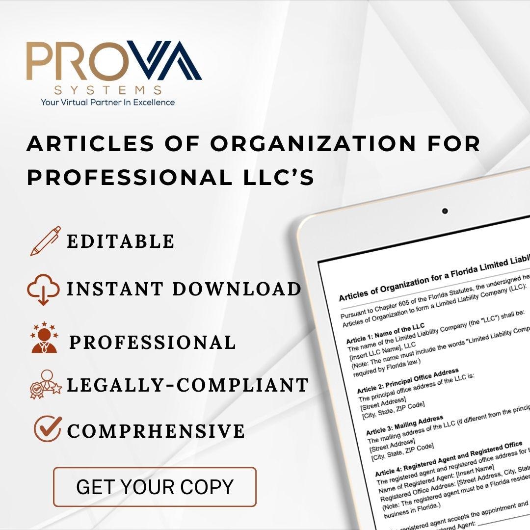 Editable Articles of Organization Template for Professional Llcs (PLLC ...