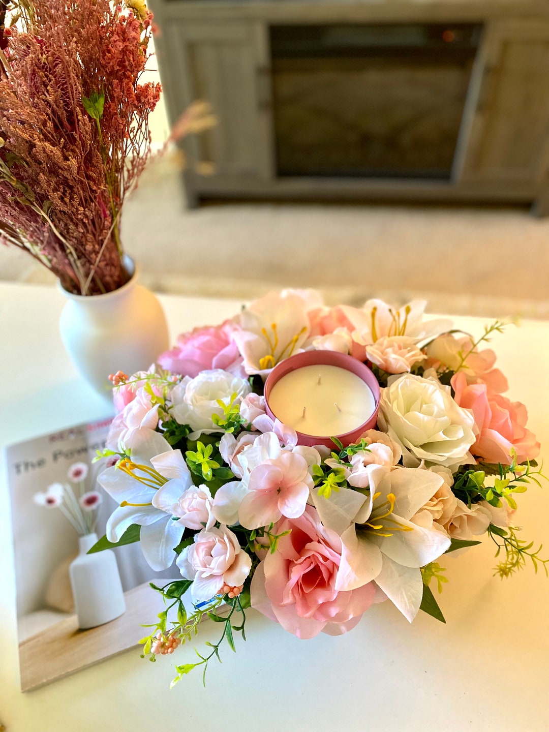 Pink and White Rose and Lily Centerpiece - Etsy