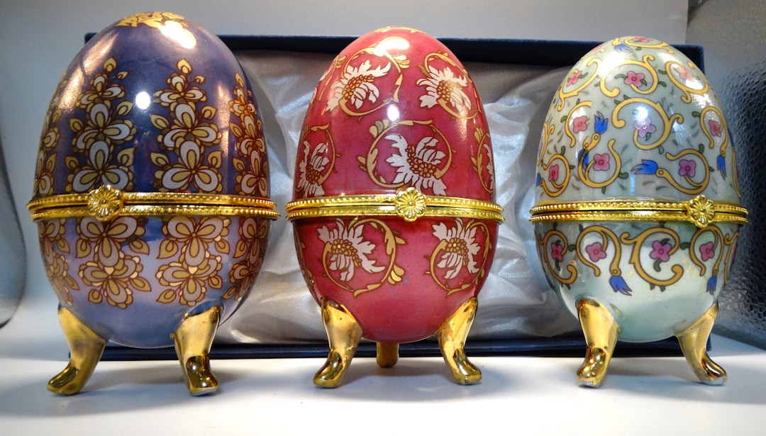 Vintage Boxed Set of 3 Decorative Ceramic Egg Trinket Boxes Rare - Etsy