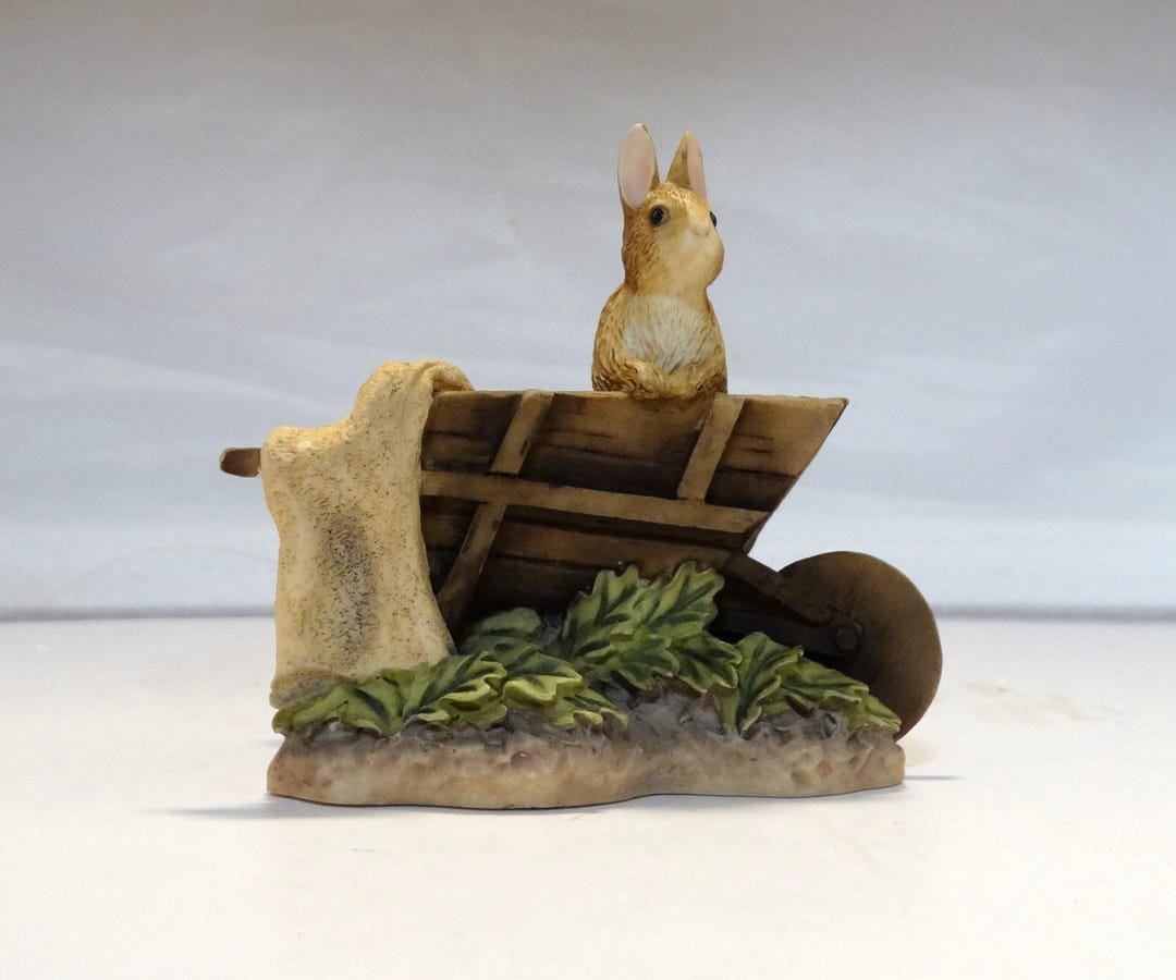 Vintage Beatrix Potter Peter Rabbit in Wheelbarrow Figurine Border Fine ...