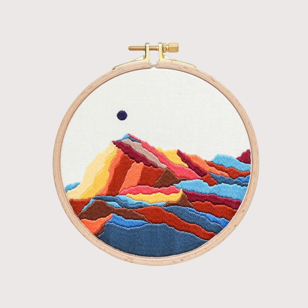 Aoraki Mount Cook Embroidery Pattern: Colorful Satin Stitch Landscape ...