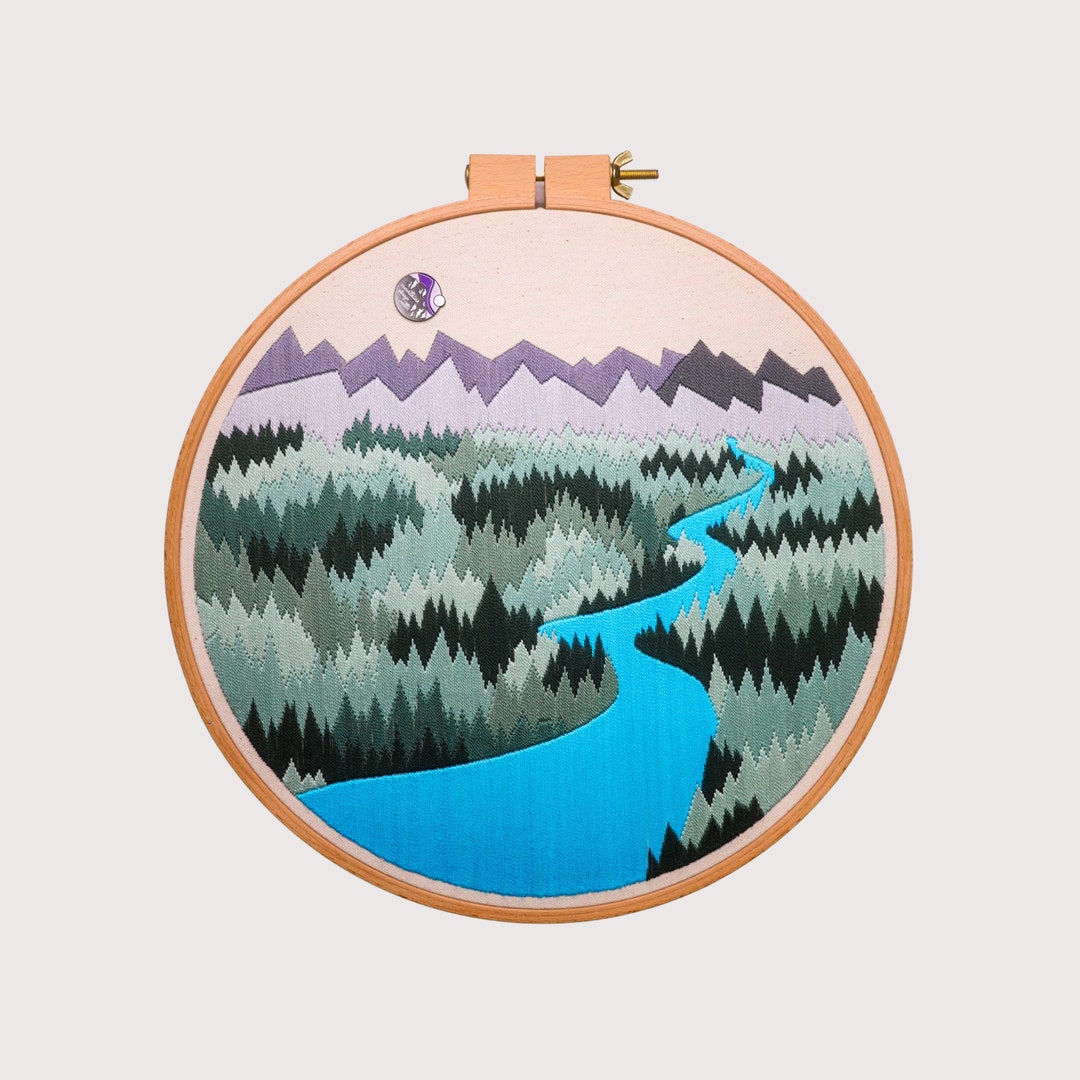 Mountain Trees Embroidery Pattern | Mountain Hand Embroidery ...