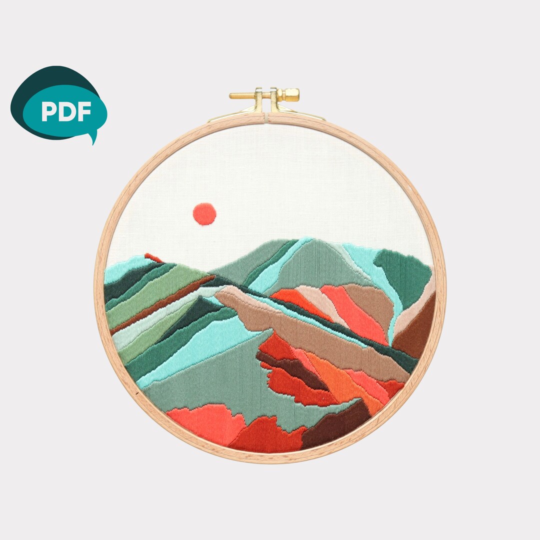Mountain Ridge Embroidery Pattern PDF Guide Colourful Design - Etsy