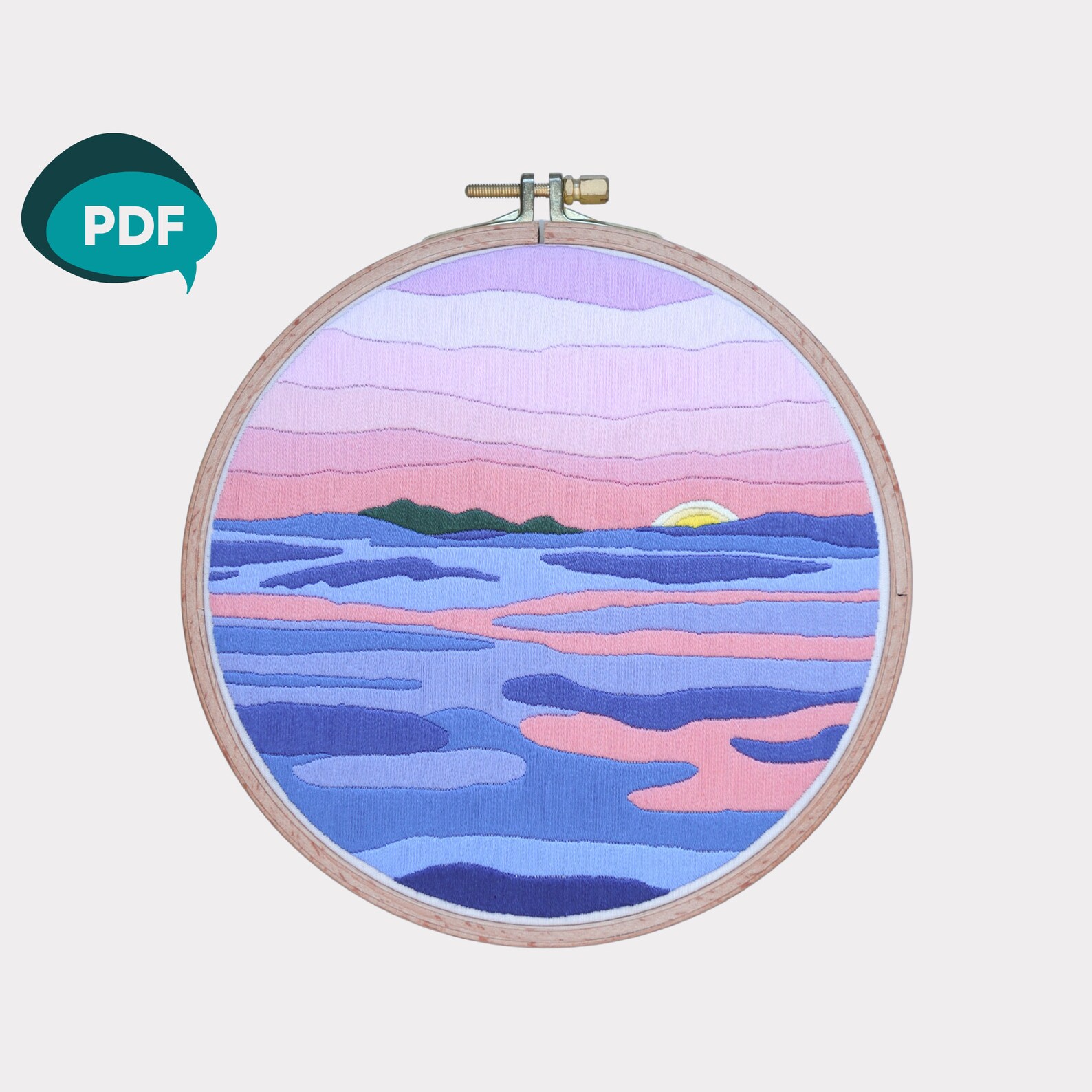 Sunset Ocean Scene Embroidery Pattern Satin Stitch Digital - Etsy