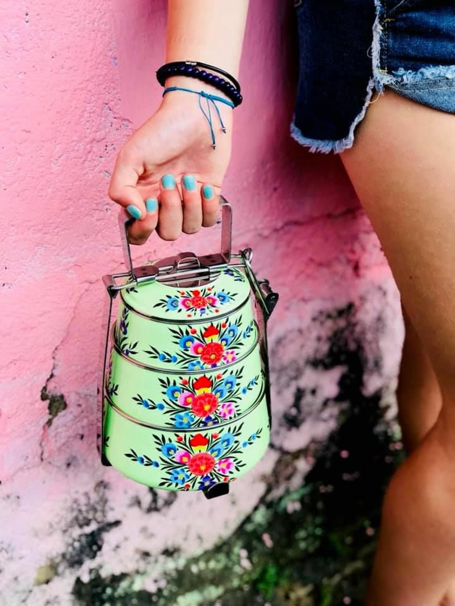 Hand Painted 3 Tier Lunch Box Kashmiri Art A Dabba or - Etsy