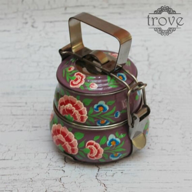 Hand Painted 2 Tier Pyramid Stackable Lunch Box A Dabba - Etsy