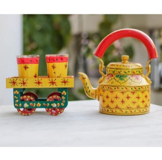 Home Appliances Tea set Indian hand art Tea kettle Aluminium pot Indian Tea pot Multicolor ...