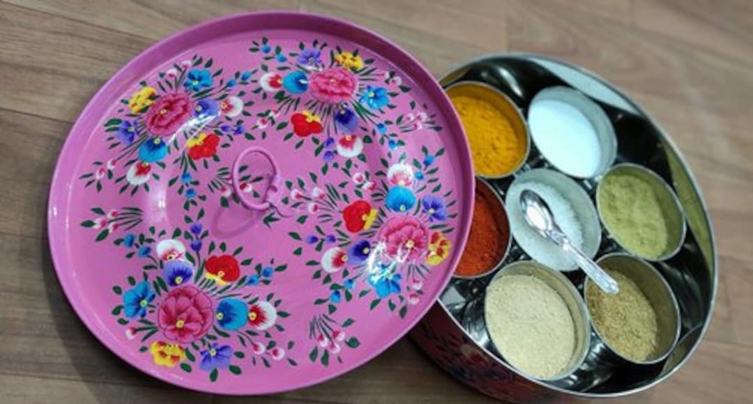 Indian Masala Box, Hand Painted Spice Tin ,spice Box, Kashmiri ...