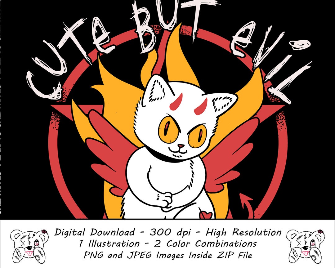Funny Cute Devil Kitty Cat PNG File Digital Design Digital Download PNG ...