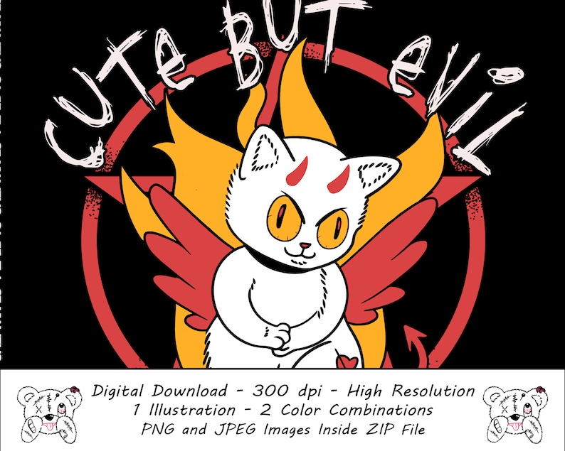 Funny Cute Devil Kitty Cat PNG File Digital Design Digital Download PNG ...