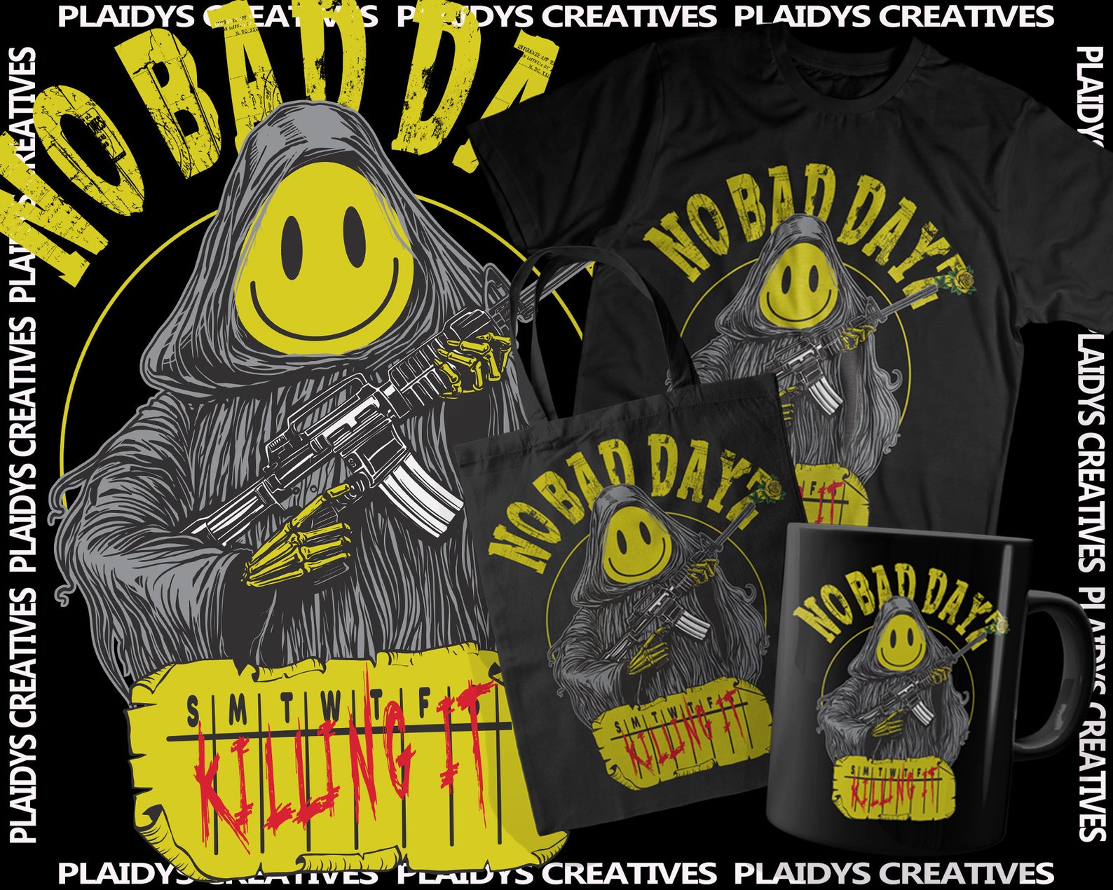 Iconic Yellow Smiley Grim Reaper Graphic Design Digital - Etsy