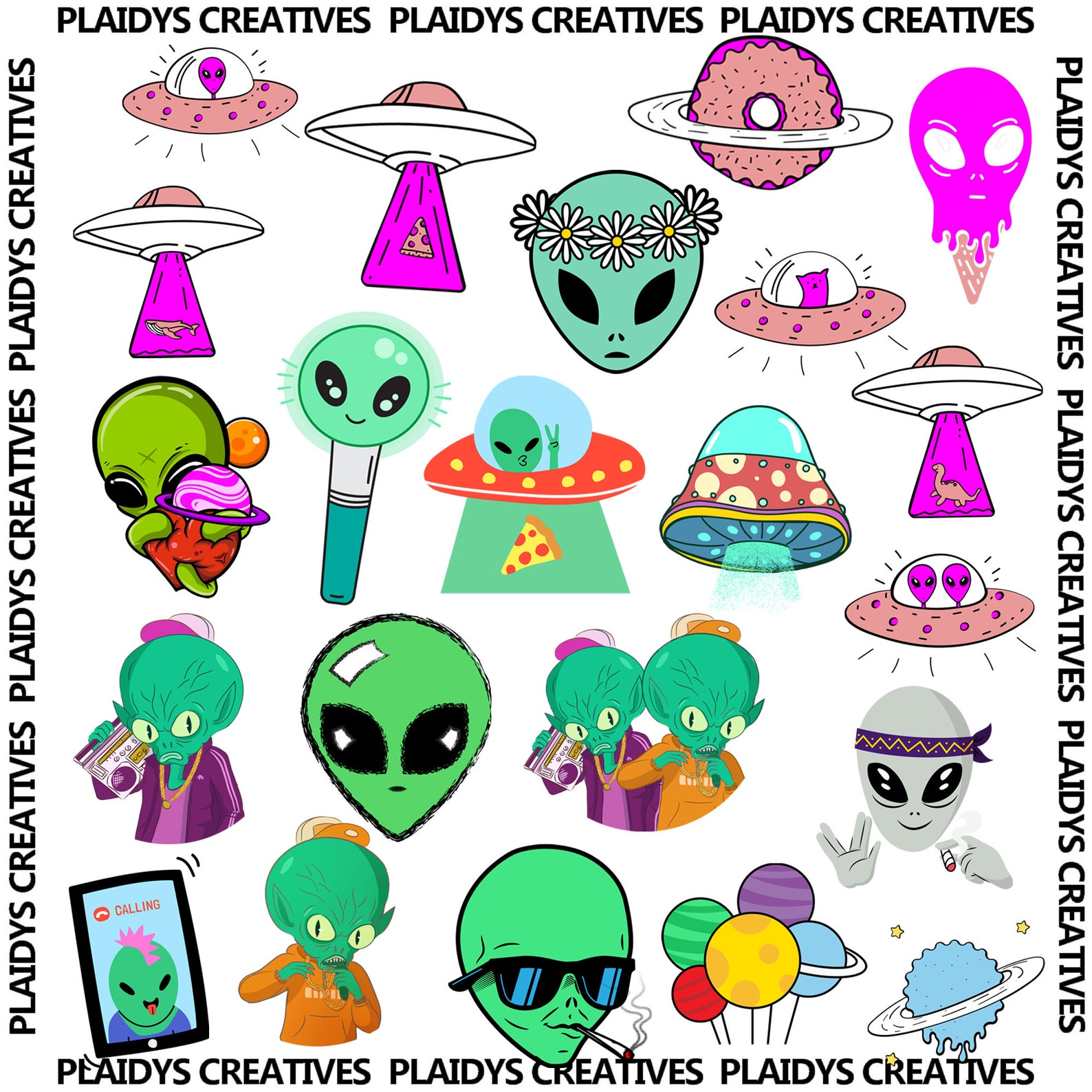 Alien Multi Sticker Pack Design Digital Design Sticker | Etsy