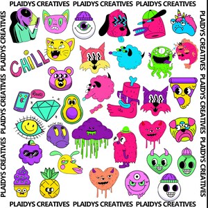 Trippy Acidhouse Sticker Bundle Over 130 Designs Digital Design Digital ...