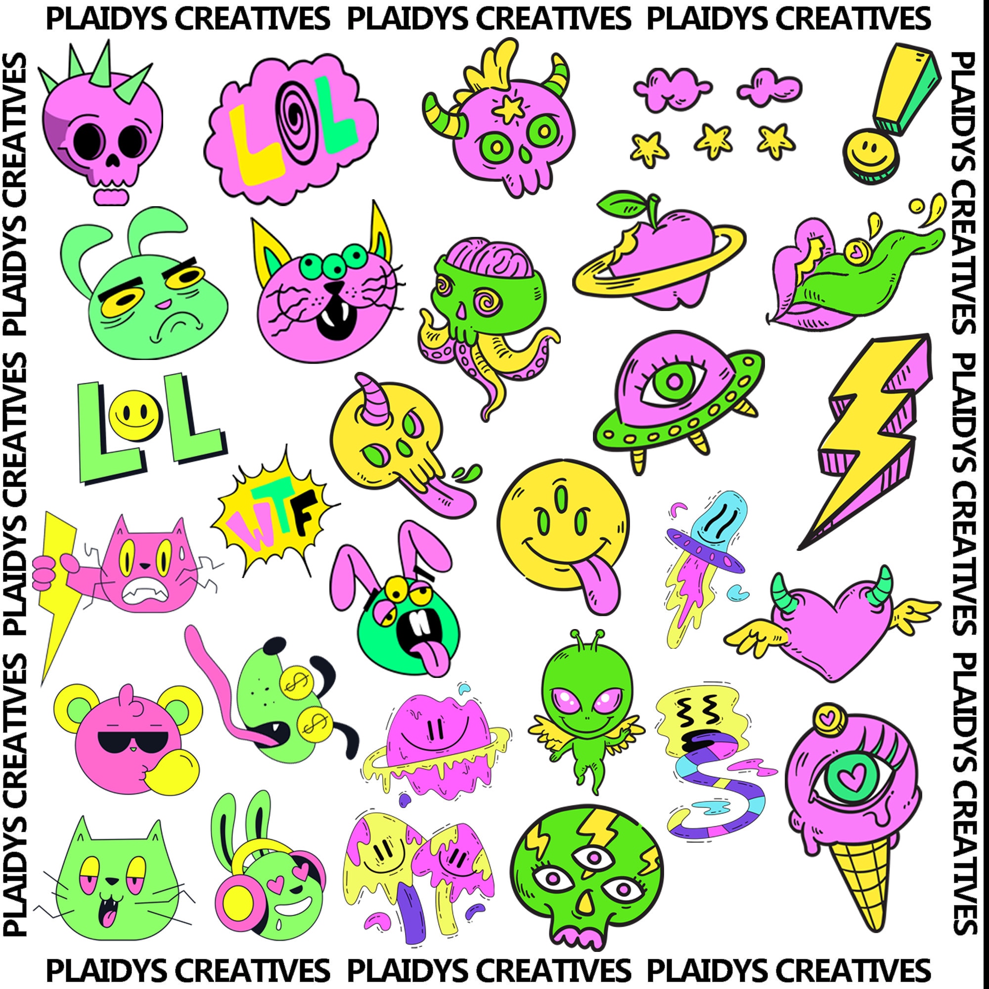 Trippy Acidhouse Sticker Bundle Over 130 Designs Digital Design Digital ...