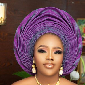 Purple Autogele, Ready to Wear African Pre-tied Auto Gele, Ceremonial ...