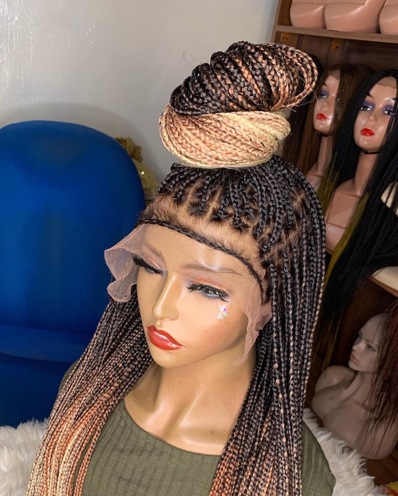 Ombre Knotless Braided Wig Box Braids Wig Lace Front Box Braid Etsy