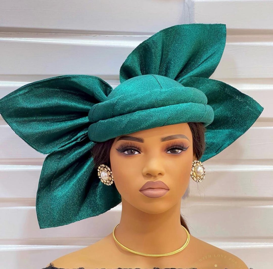 Stylish Green Asooke Zara Cap for African Weddings, Brides, and Special ...