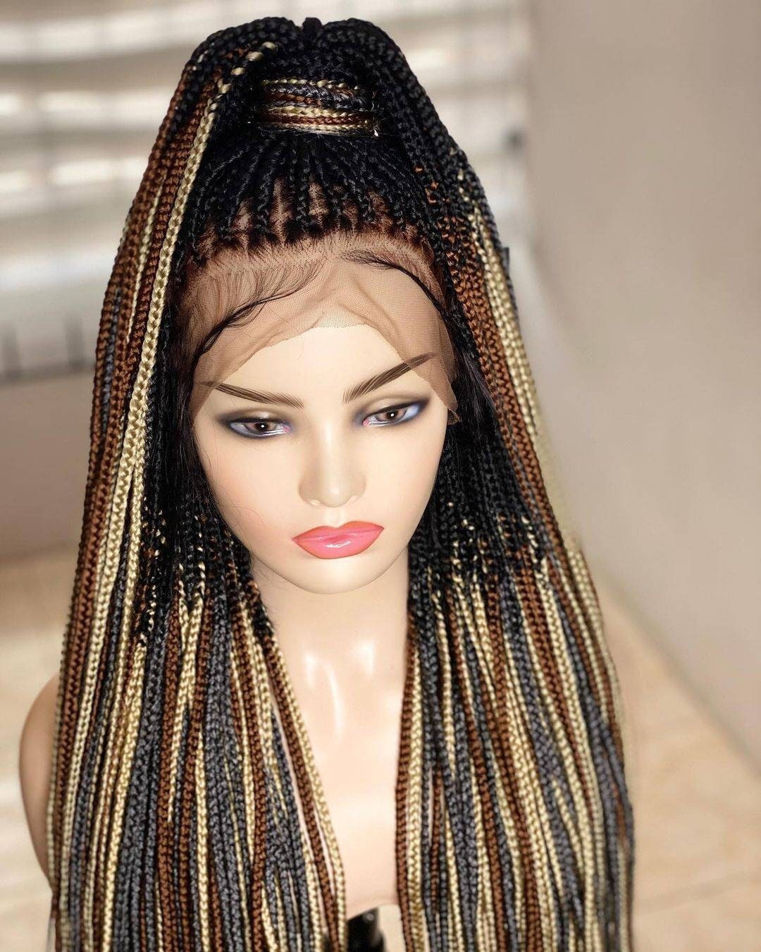 Ready To Ship Medium Knotless Box Braids Wig For Black Women Cornrows