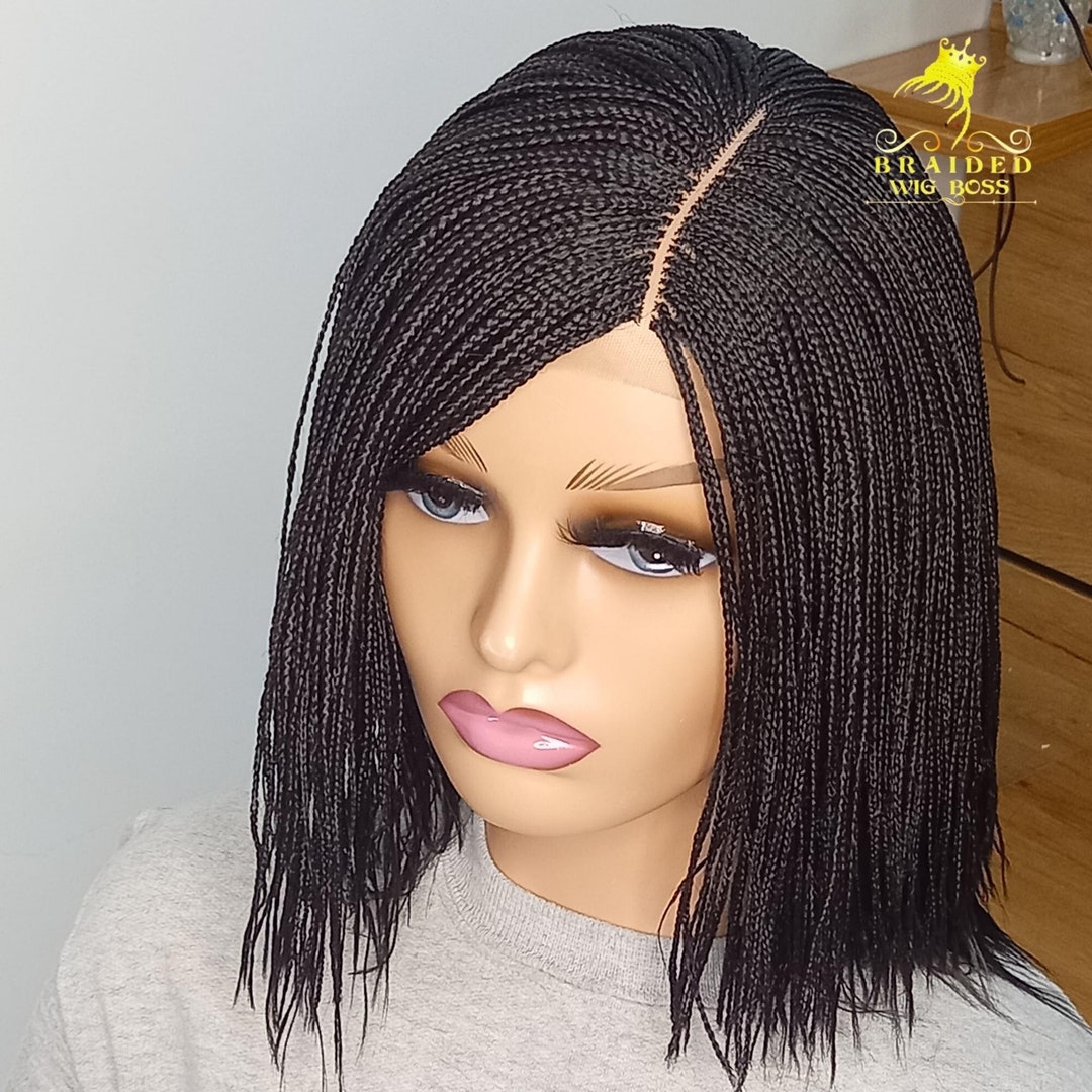 10 Inches Short Micro Braid Wig On 2 By 4 Lace Front Color 2 Without