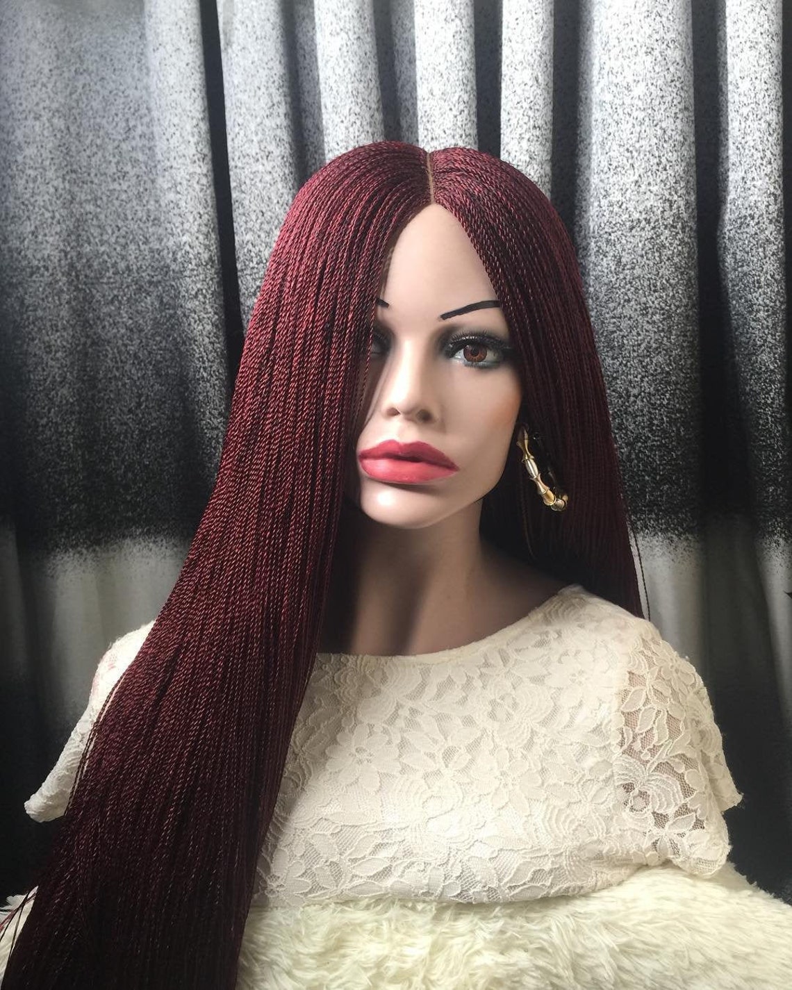Burgundy Micro Twist Braided Wig Box Braids Wig Lace Front Box Etsy