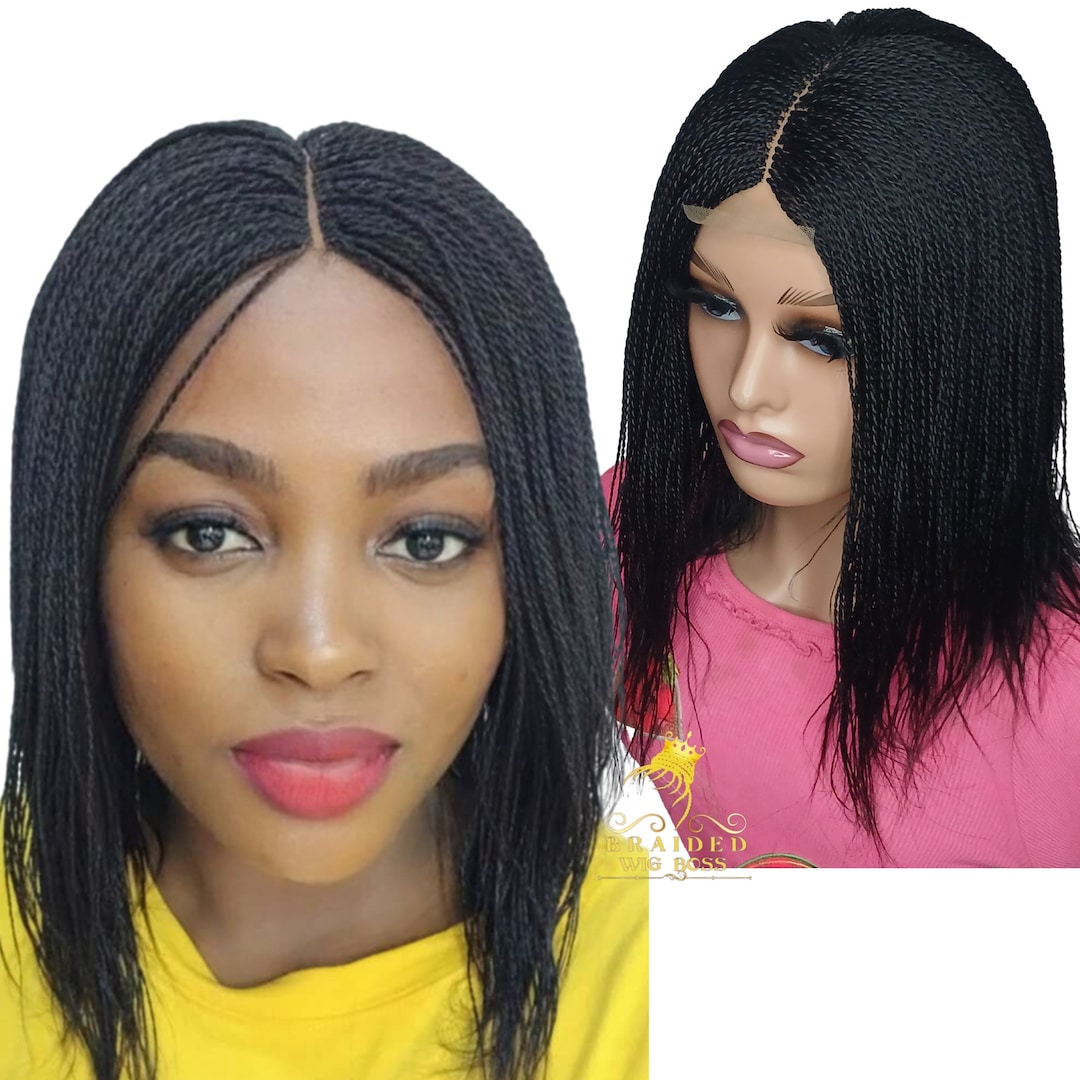10 Short Micro Twist Wig on 24 Closure Lace Front Wig Braided Wis for ...