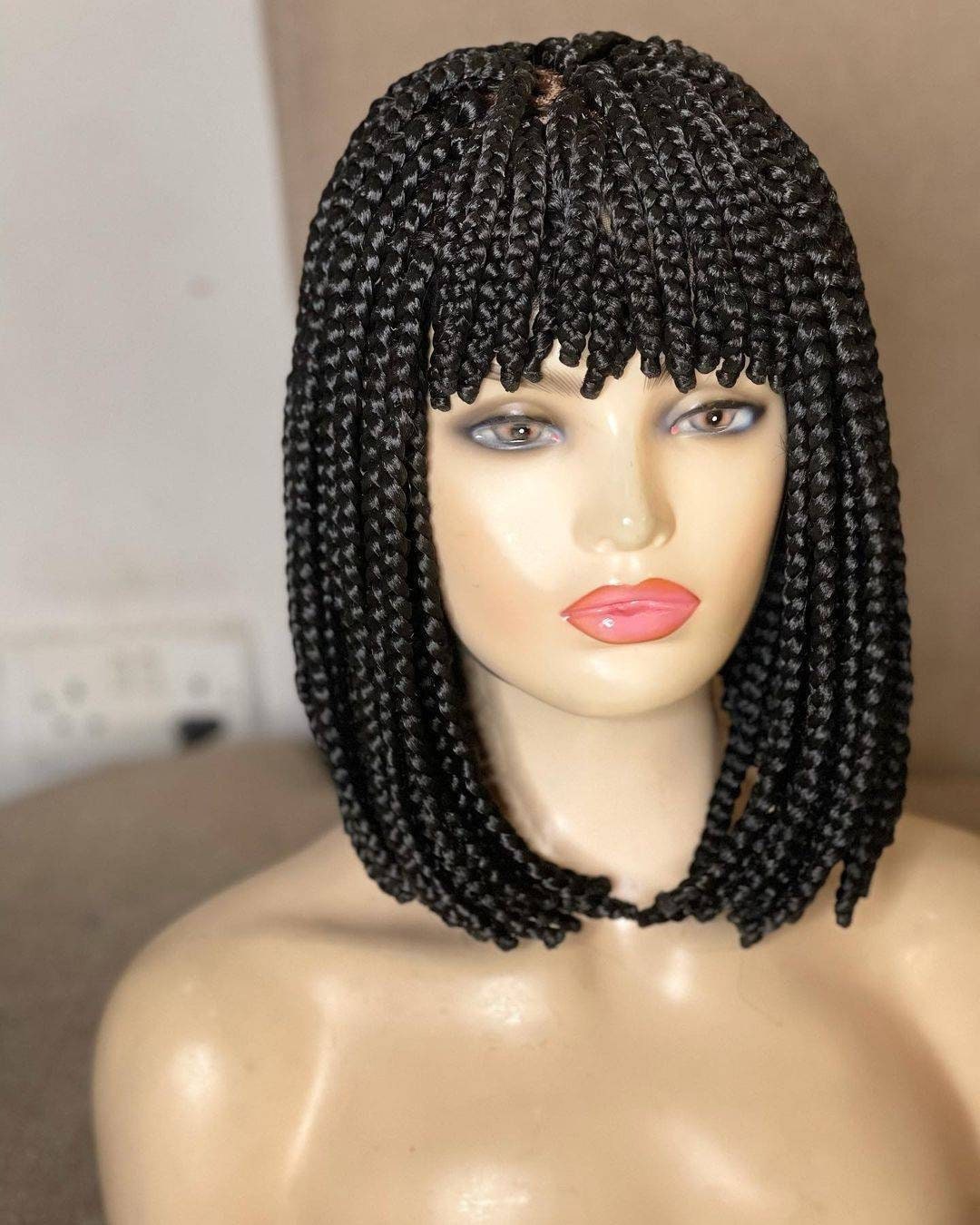 12-inch Braided Wig With Bangs for Black Women on 4*4 Closure & Frontal ...