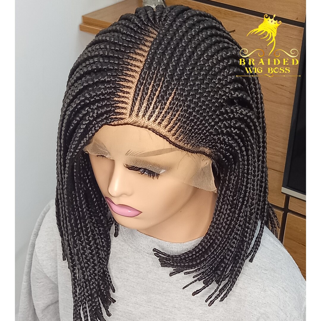 Short Bob Cornrow Braided Wig for Black Women on 13*6 Braided Lace ...