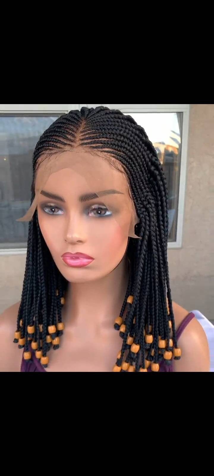 Short Cornrow Braided Wig With Beads Box Braid Wig Cornrow - Etsy