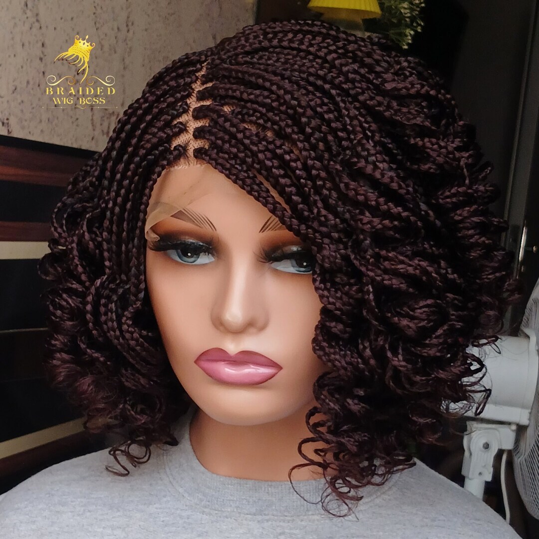 Short Curly Box Braid Wig for Black Women on a 6 by 6 Lace Front Wig ...