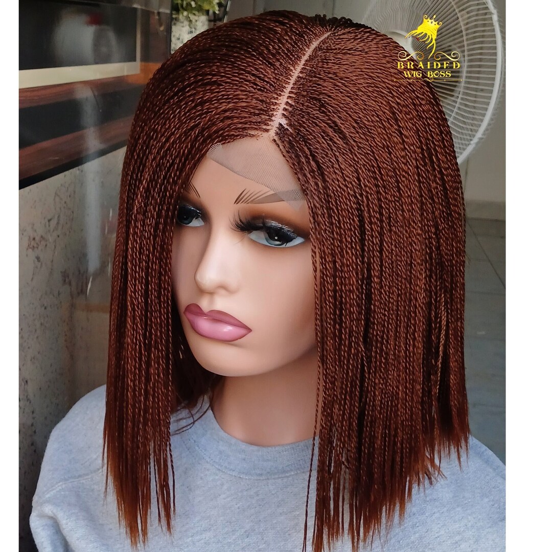 Short Micro Twist Wig on 2 by 6 Braided Lace Wig Auburn Color 30 Micro ...