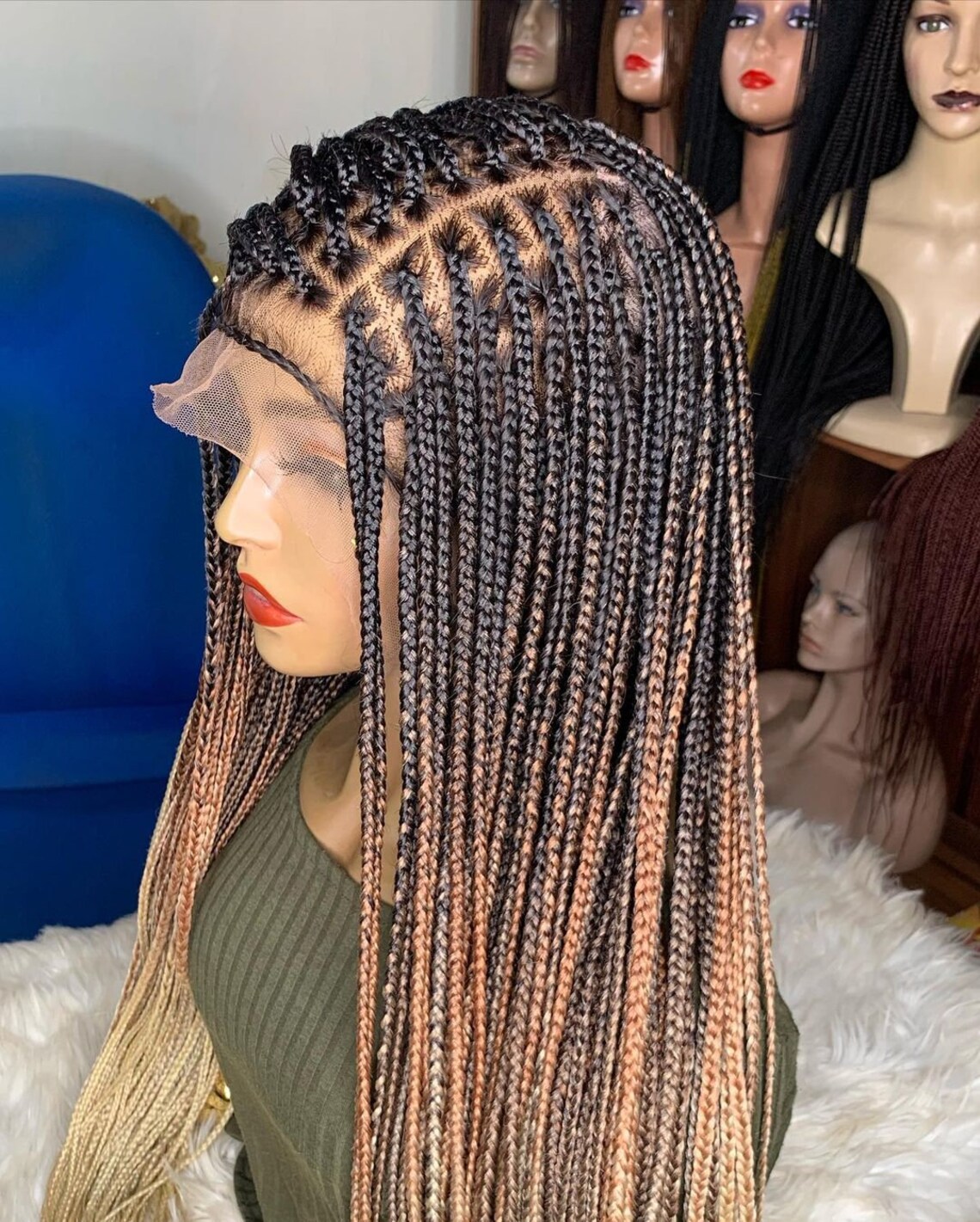 Ombre Knotless Braided Wig Box Braids Wig Lace Front Box Braid Etsy