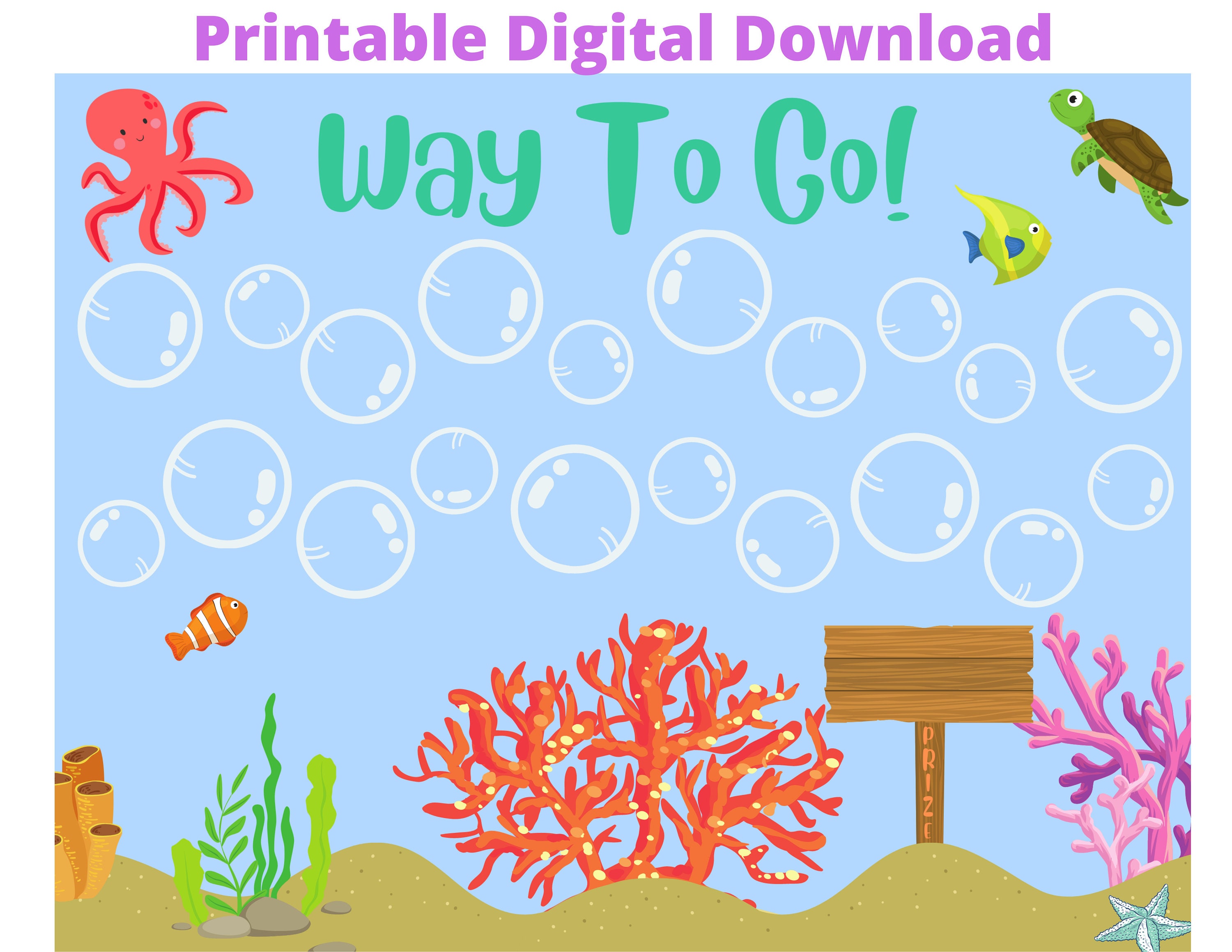 Printable Sticker Chart, Under the Sea Kids Decor, Behavior Chart for ...